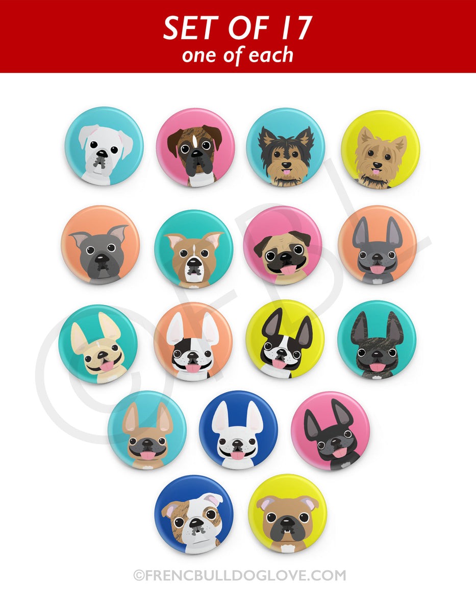 Mini Puppy Buttons - Variety Pack - 17 Buttons – French Bulldog Love