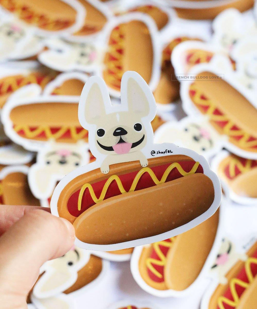 HOT DOG STICKER - WATERPROOF VINYL FRENCH BULLDOG STICKER – French ...