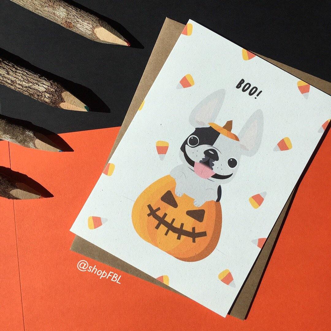 BOO! Halloween French Bulldog Greeting Card – French Bulldog Love